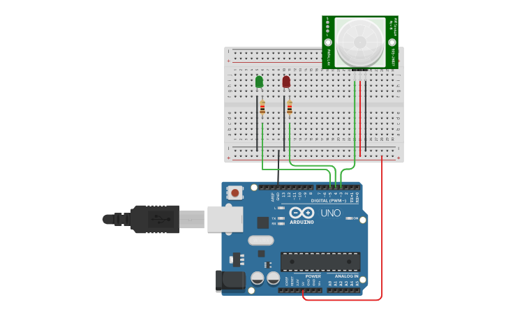 Circuit design PIR Sensor - Tinkercad