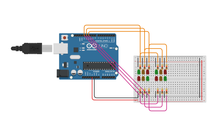 Circuit design Arduino Traffic light - Tinkercad