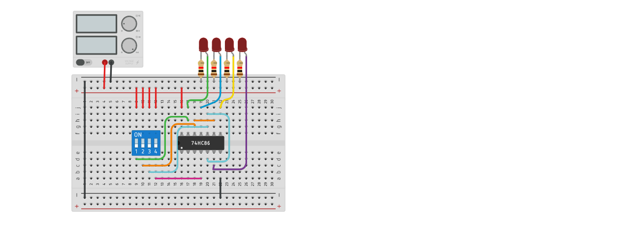Circuit design 4 bit binary to grey code converter - Tinkercad