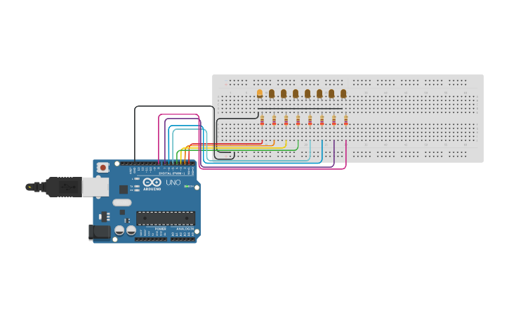 Circuit design EX 3 Chaser with commands - Tinkercad