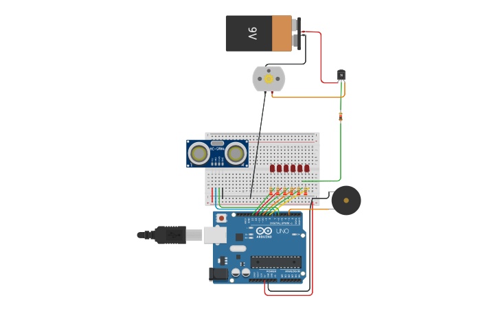 Circuit design Sensor de distancia ultrasónico - Tinkercad