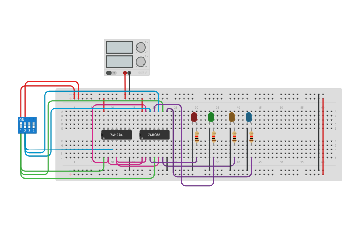 Circuit design 2X4 Decoder - Tinkercad