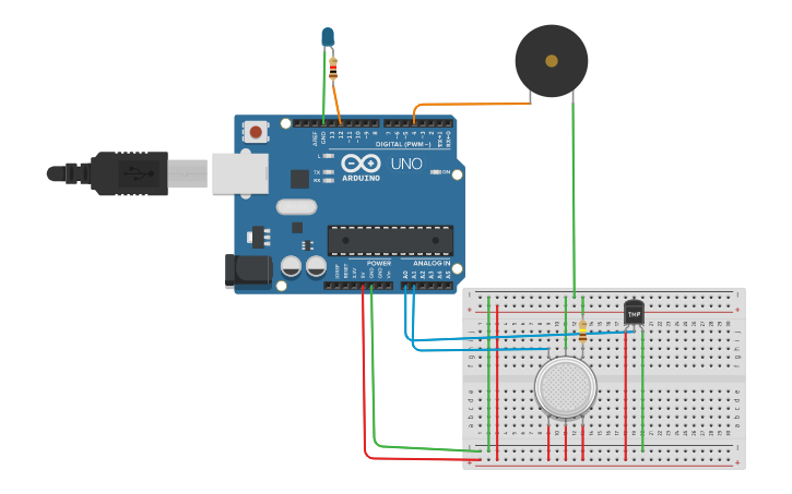 Circuit design fire alarm - Tinkercad