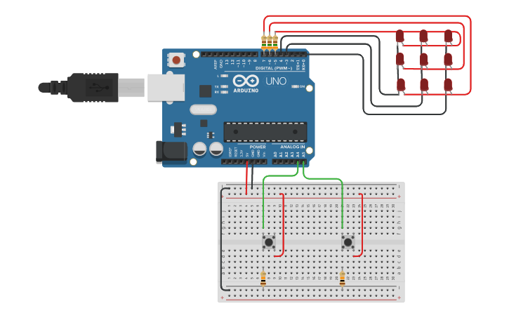 Circuit design snake 3x3 - Tinkercad