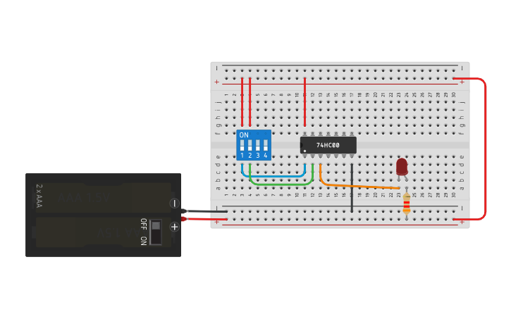 Circuit design NAND(74LS00) - Tinkercad