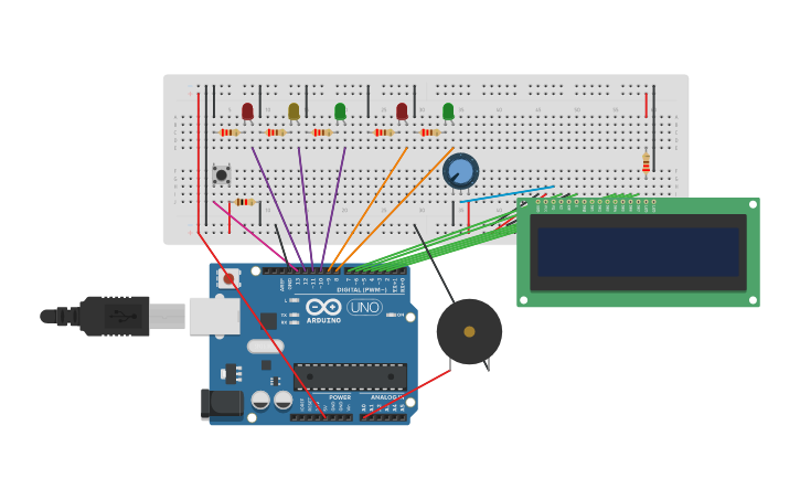 Circuit design PROYECTO: Semaforo con LCD | Tinkercad