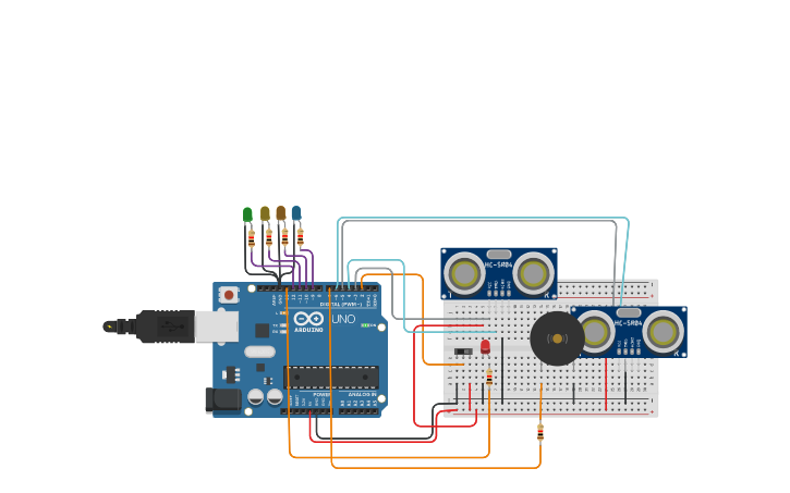 Circuit design Smart Parking Assist - Tinkercad