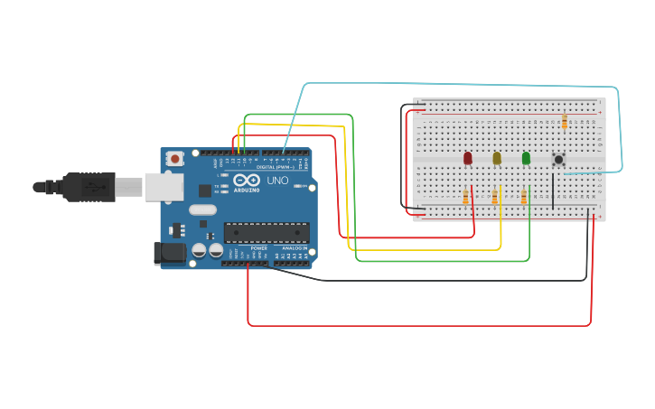 Circuit design Semaforo con pulsador - Tinkercad Circuit design Semaforo con pulsador - Tinkercad