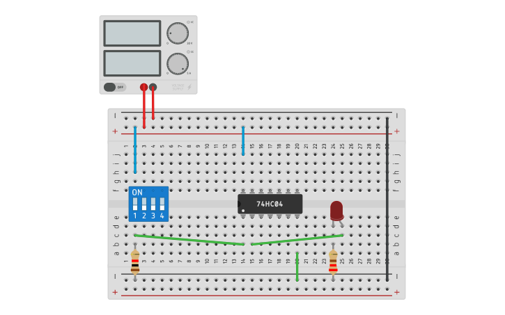 Circuit design 74HC04 compuerta | Tinkercad
