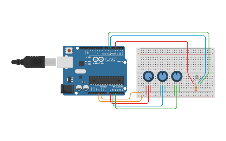 Circuit design Potentiometer & RGB LED | Tinkercad Circuit design Potentiometer & RGB LED | Tinkercad
