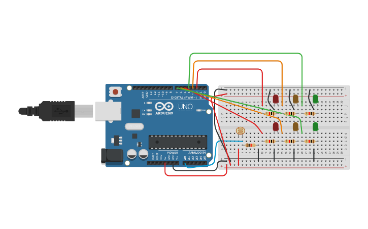 Circuit design feux tricolores automatique - Tinkercad