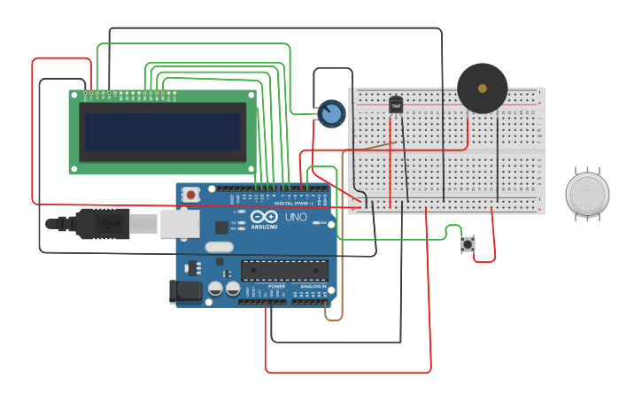 Circuit design smoke alarm system - Tinkercad