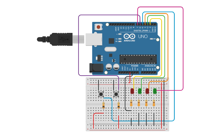 Circuit design arduino leds-boton - Tinkercad