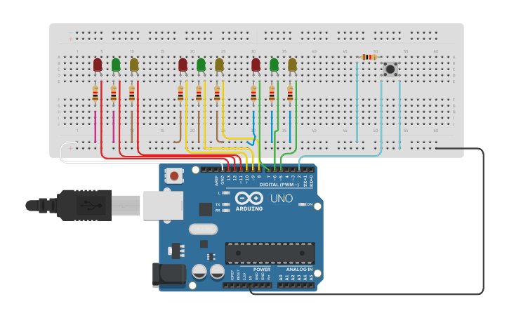 Circuit design Traffic Light - Tinkercad