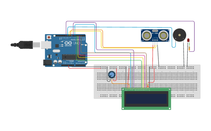 Circuit design car parking sensor - Tinkercad