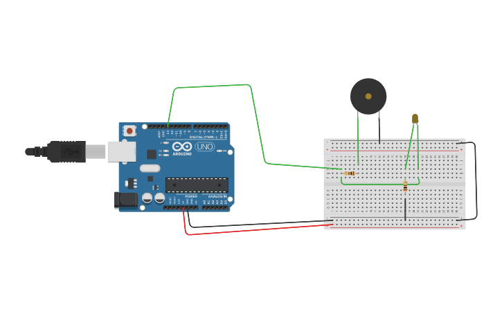 Circuit design Power on and off reminder circuit | Tinkercad