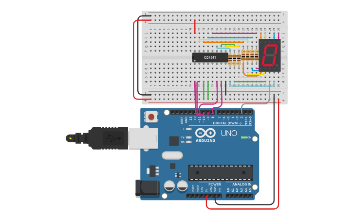 Circuit design Sistema de visualización con arduino - Tinkercad