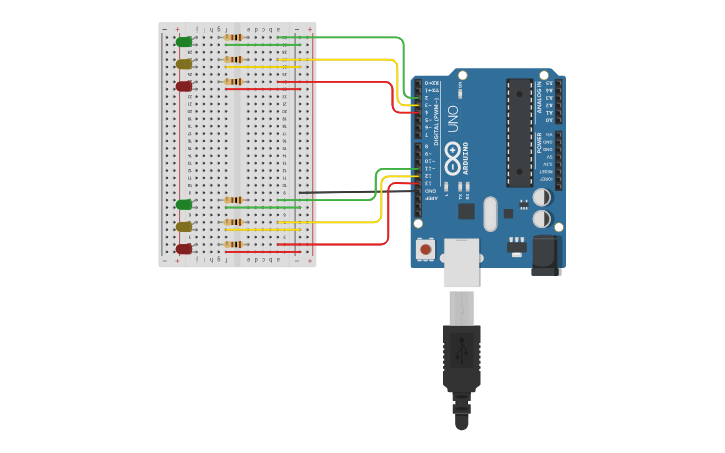 Circuit design Semáforo com Arduino | Tinkercad