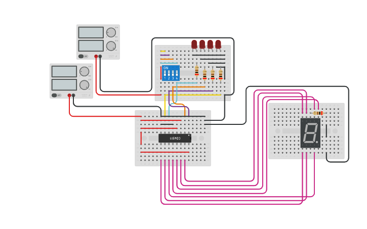 Circuit design BCD to 7-segment decoder - Tinkercad