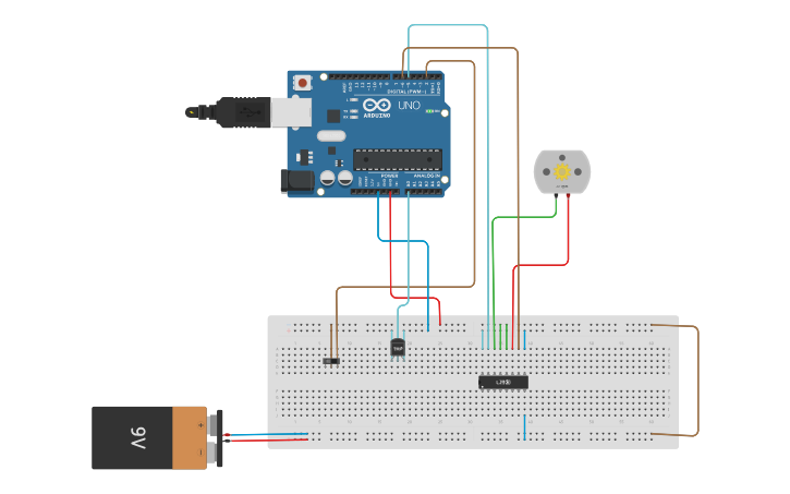 Circuit design MODUL 5-SISTEM KONTROL SEBUAH MOTOR DC - Tinkercad