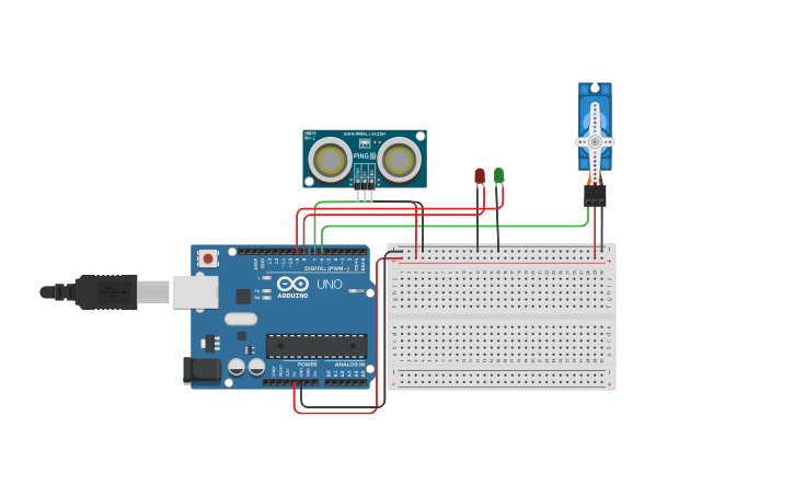 Circuit design Automatic Door use Ultrasonic Distance Sensor - Tinkercad