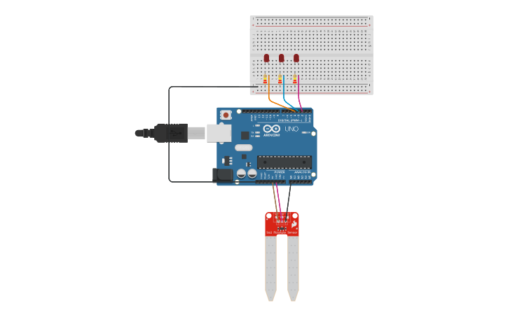 Circuit design sensor de humedad con Arduino UNO - Tinkercad