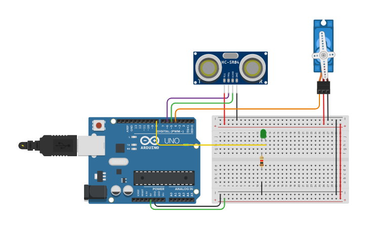 Circuit design Sensor ultrasónico | Tinkercad