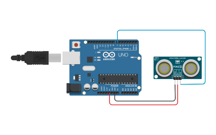 Circuit design Ultrasonic Sensor - Tinkercad