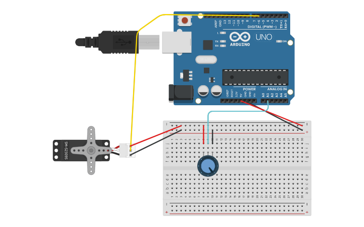 Circuit design servomotor | Tinkercad