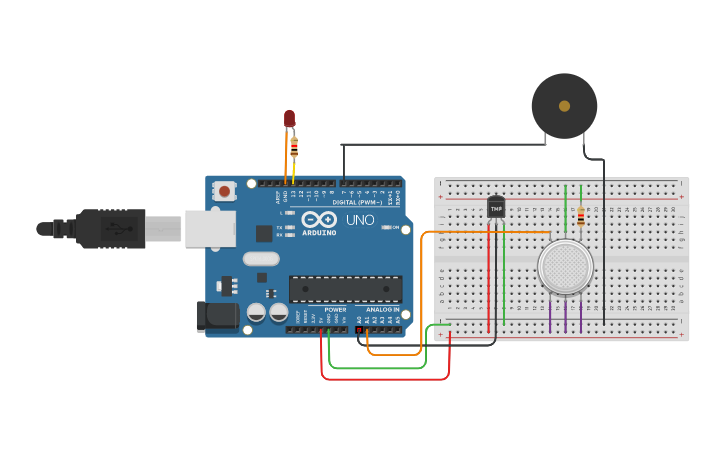 Circuit design Fire Alarm System | Tinkercad