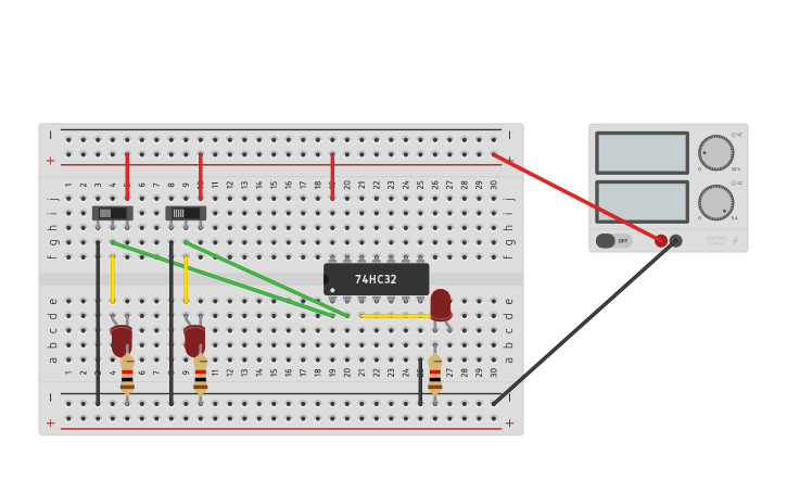 Circuit design Porta lógica OR CI 7432 | Tinkercad