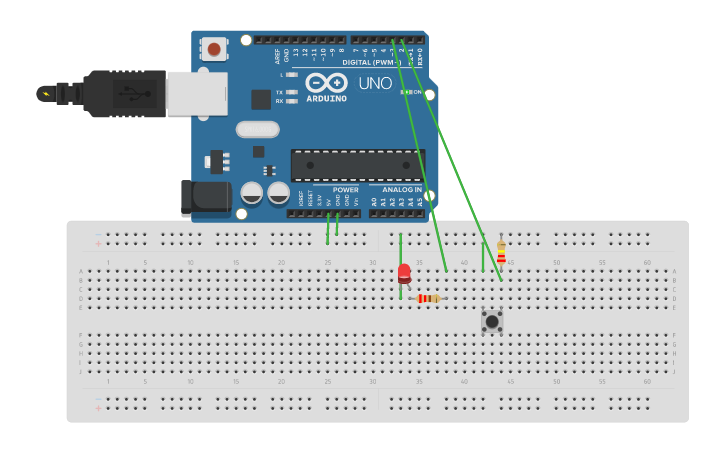 Circuit design Entradas/Salidas con Pulsador y Led | Tinkercad