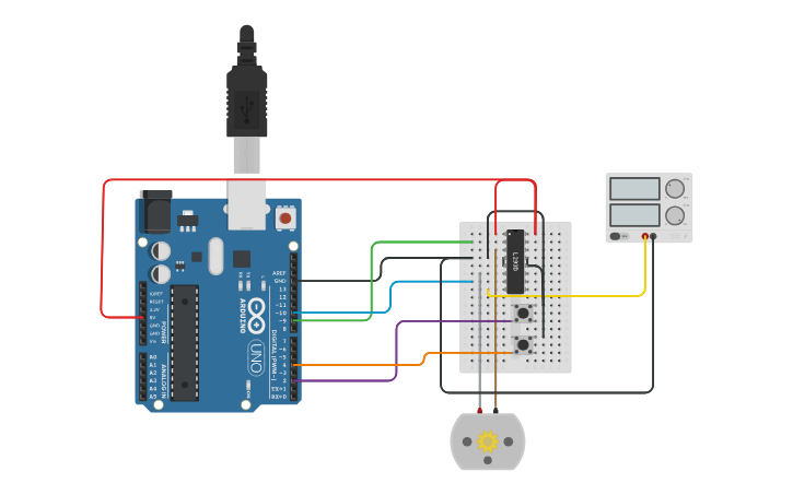 Circuit design Moteur commandé par bouton - Tinkercad