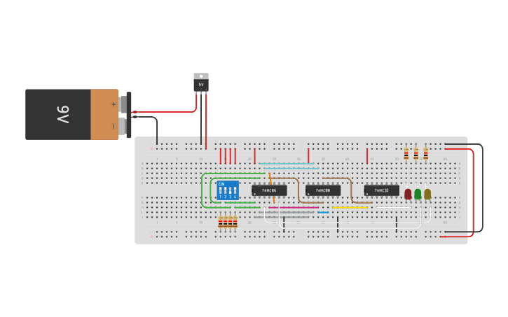 Circuit design SUMADOR DE 2 BITS - Tinkercad Circuit design SUMADOR DE 2 BITS - Tinkercad