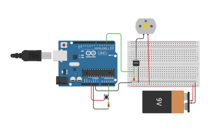Circuit design Arduino-Mosfet DC Motor Driver - Tinkercad Circuit design Arduino-Mosfet DC Motor Driver - Tinkercad