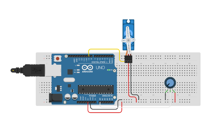 Circuit design Controlando servo com potenciômetro | Tinkercad