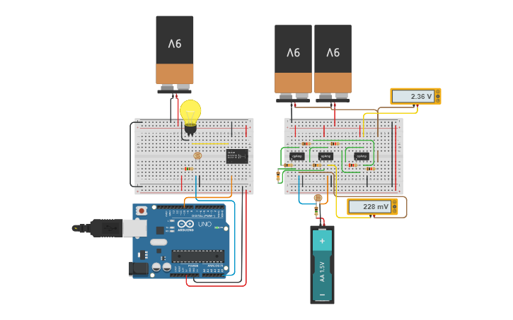Circuit design Prova - Acender Lâmpada e Amplificador de sinal de LDR - Tinkercad