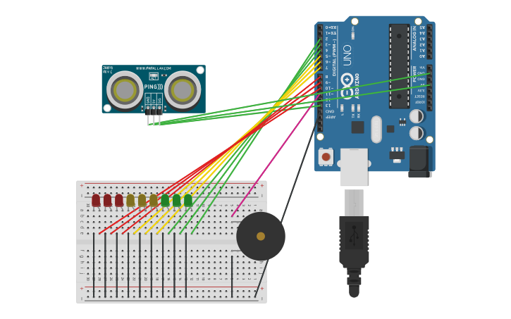 Circuit design Reverse Parking Sensor 28 th Nov 2022 - Tinkercad