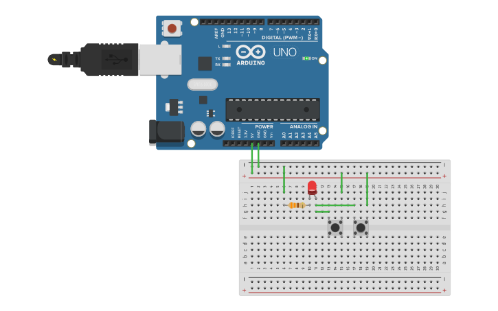 Circuit design Simple Circuit _2 Push Buttons with a Led - Tinkercad