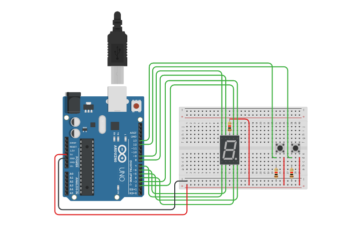 Circuit design ticket counter with reset button - Tinkercad