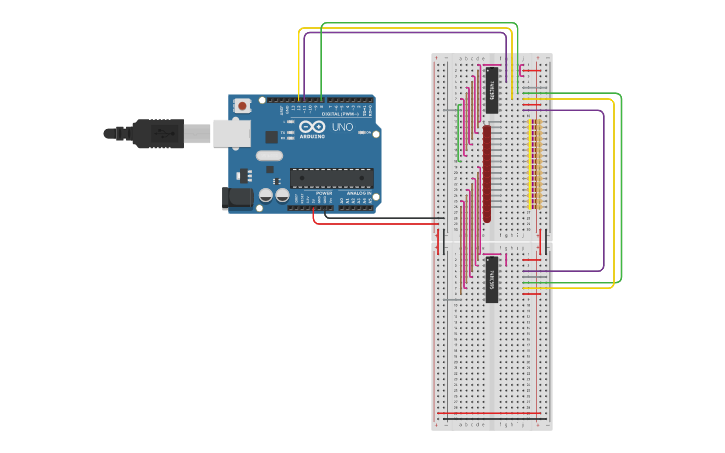 Circuit design 2x Shift register arduino test tutorial - Tinkercad