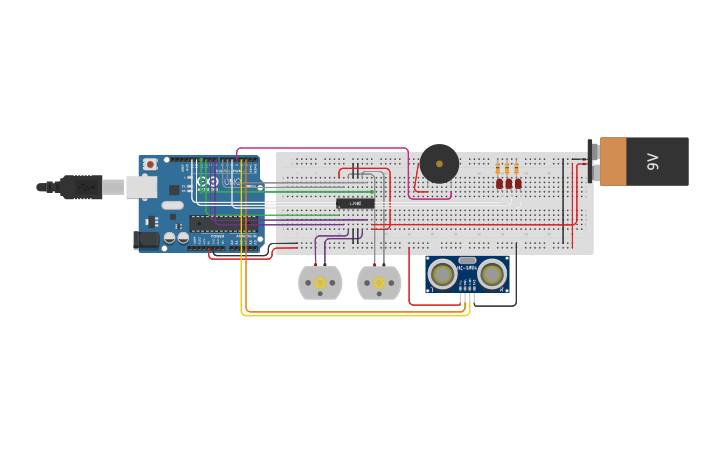Circuit design evasor de obstáculos - Tinkercad