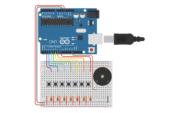 Circuit design Arduino Simple Piano - Tinkercad