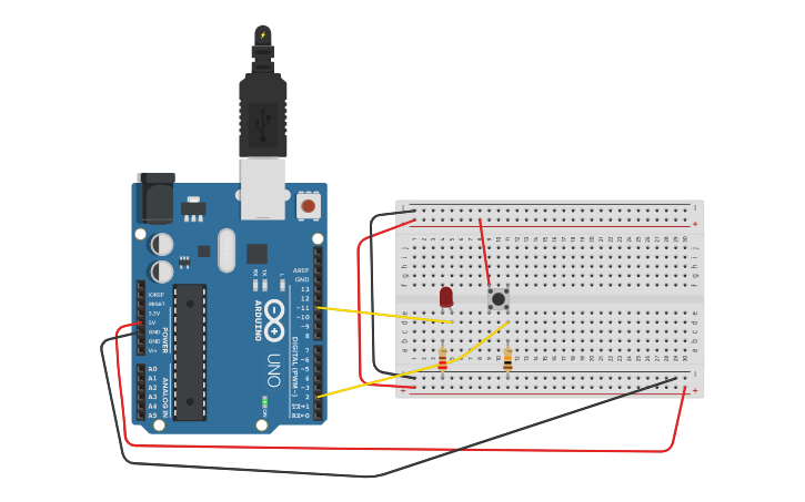 Circuit design Led with pushbutton - Tinkercad