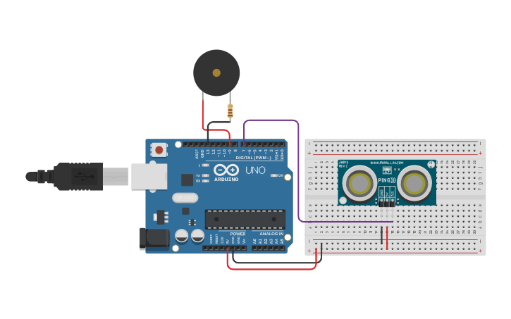 Circuit design Interfacing of Ultrasonic Sensor | Tinkercad