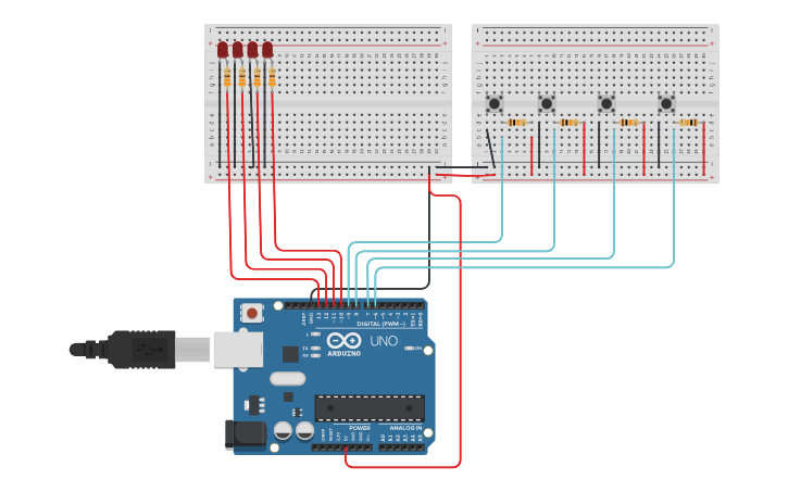 Circuit design 4 LED - Tinkercad