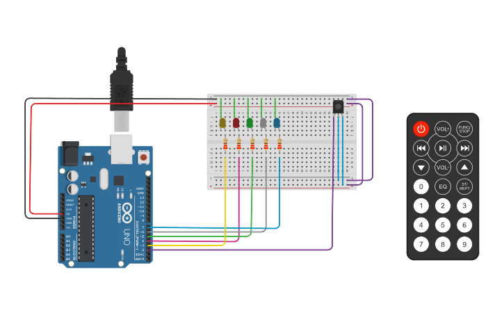 Circuit design Led Control with IR Remote - Tinkercad