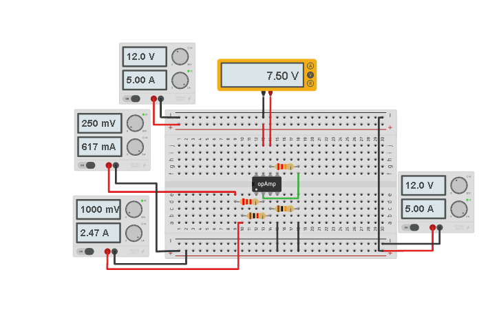 Circuit design circuito subtrator com LM741 - Tinkercad