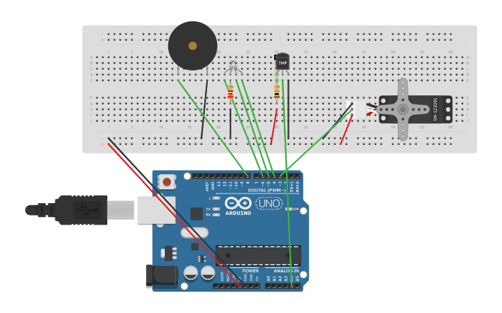 Circuit design Overheat Detection System - Tinkercad