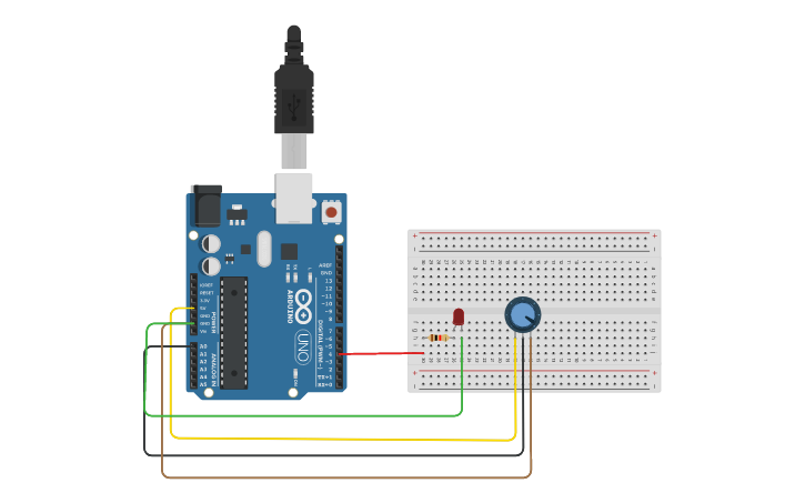 Circuit design WHILE CODE (w/ Potentiometer) - Tinkercad